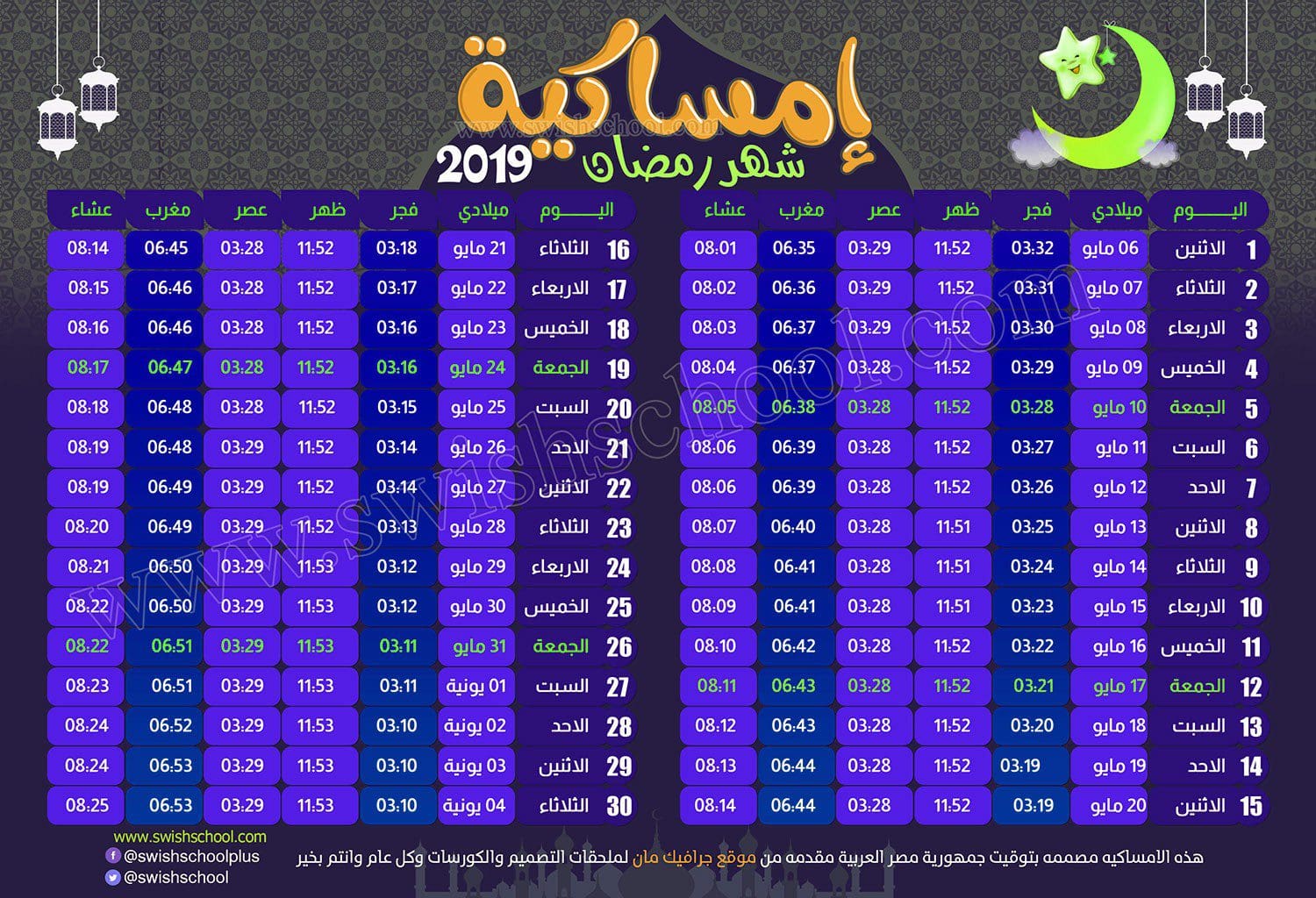 إمساكية رمضان 2019 1440 موعد أول أيام رمضان 2019 في مصر وموعد آذان